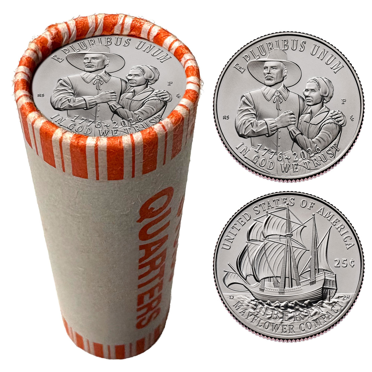 2026 Mayflower Compact Quarter Roll • D-Mint BU • America 250 – eCoins